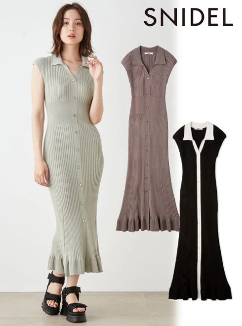 【楽天市場】【即日出荷】【待望追加】(12%OFF＋300円OFF) snidel スナイデル フロントボタンノースリニットワンピース 24秋冬 SWNO244060 タイトワンピース ...