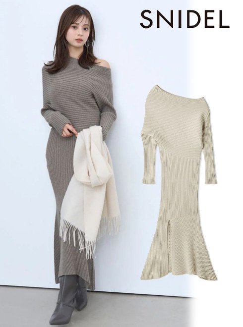 【楽天市場】【予約】(新作11%OFF~12/4) snidel スナイデル ワンショルアシンメニットワンピース 24秋冬.予約 SWNO245123 マキシワンピース 入荷予定 : 12月 ...