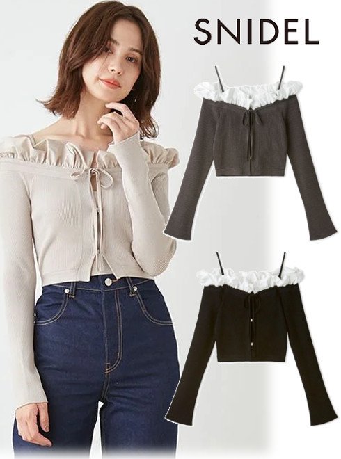 【楽天市場】【即日出荷】(12%OFF＋300円OFF) snidel スナイデル フリルオフショルプルオーバー 24秋冬 SWNT244179 ニットトップス【snidel】 ニット特集 ...