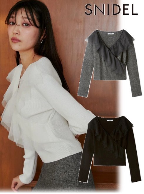 【楽天市場】【即日出荷】(セール40%OFF) snidel スナイデル Susカシュクールチュールニットプルオーバー 24秋冬. SWNT245136 ニットトップス 【snidel ...
