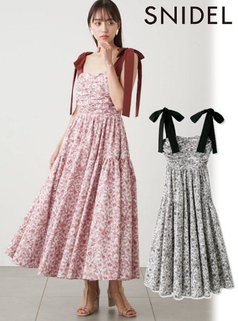 【楽天市場】【予約】(期間限定12%OFF) snidel スナイデル ショルダーリボンフラワーワンピース 24春夏予約 SWFO241077 マキシワンピース 入荷予定 : 3月下旬 ...
