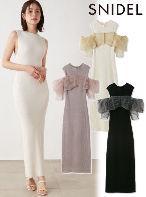 【楽天市場】【即日出荷】(ファイナルセール20%OFF&2点でさらに10%OFF) snidel スナイデル チュールボレロリブニットワンピース 24春夏 SWNO241243 マキシ ...