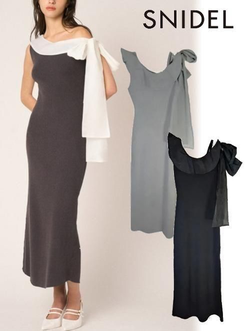 【楽天市場】【即日出荷】(最終セール40%OFF) snidel スナイデル ワンショルリボンニットワンピ 25春夏. SWNO254026 タイトワンピース 【新作】オケージョン25ss ...