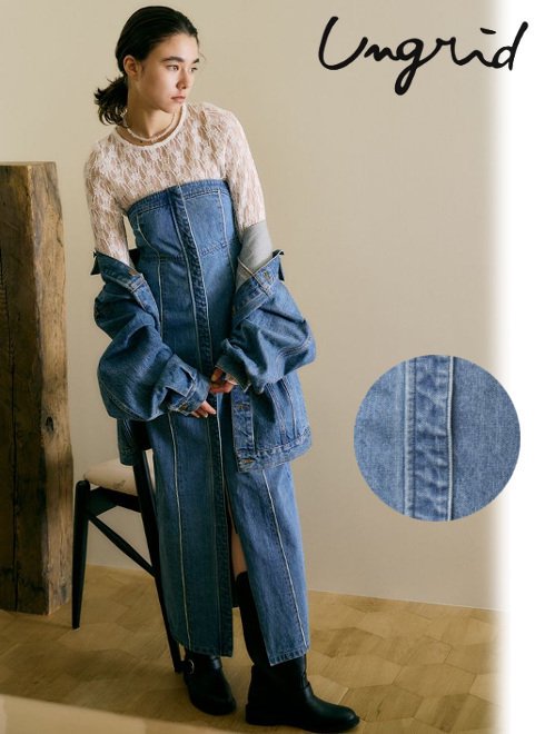 【楽天市場】【即日出荷】(マラソン10%OFF&500円OFF) Ungrid アングリッド デニムベアワンピース 25春夏 112510310501 フレアワンピース【新作 ...
