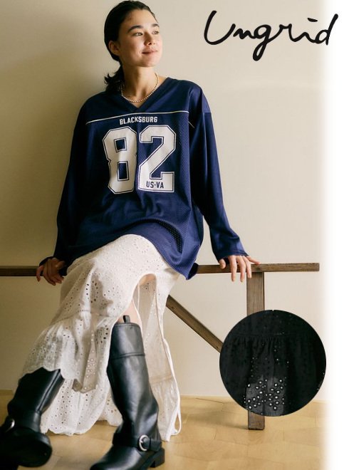 【楽天市場】【即日出荷】(10%OFF&GWだけ500円OFF) Ungrid アングリッド カットワークレースコンビスカート 25春夏 112510811501 フレアスカート ボトム【新作 ...