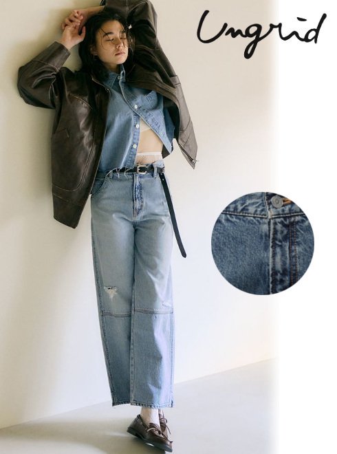 【楽天市場】【即日出荷】(最終セール60%OFF&500円OFFクーポン) Ungrid アングリッド ヘムスリットクラッシュデザインデニム 25春夏 112512400901 デニムパンツ ...