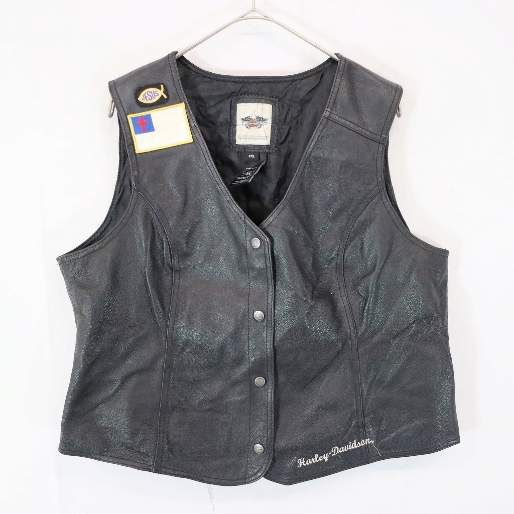 【楽天市場】SALE/ HARLEY DAVIDSON ハーレーダビッドソン ワッペン レザーベスト 大きいサイズ アメカジ ブラック ...