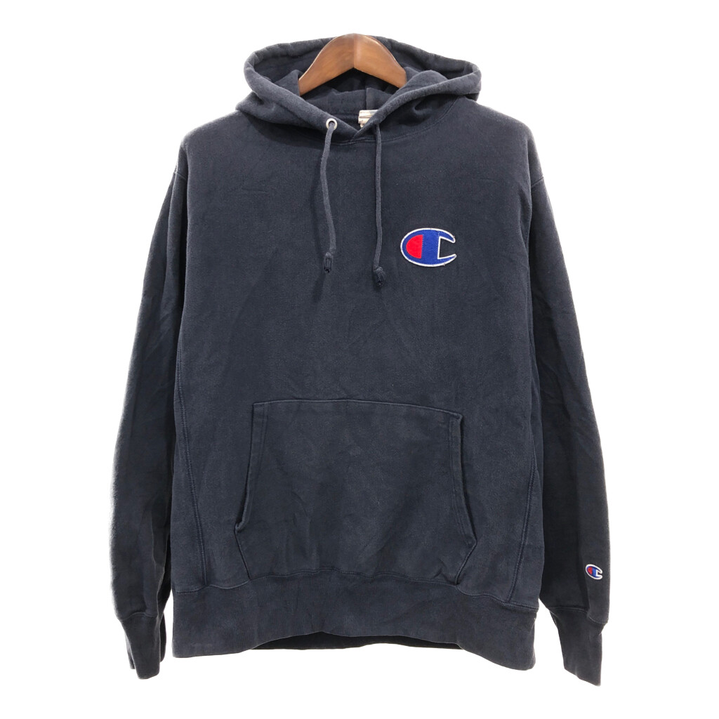 【楽天市場】Champion チャンピオン リバースウィーブ ロゴ ワッペン パーカー ネイビー (メンズ L) P9548：YAMAHISA ...