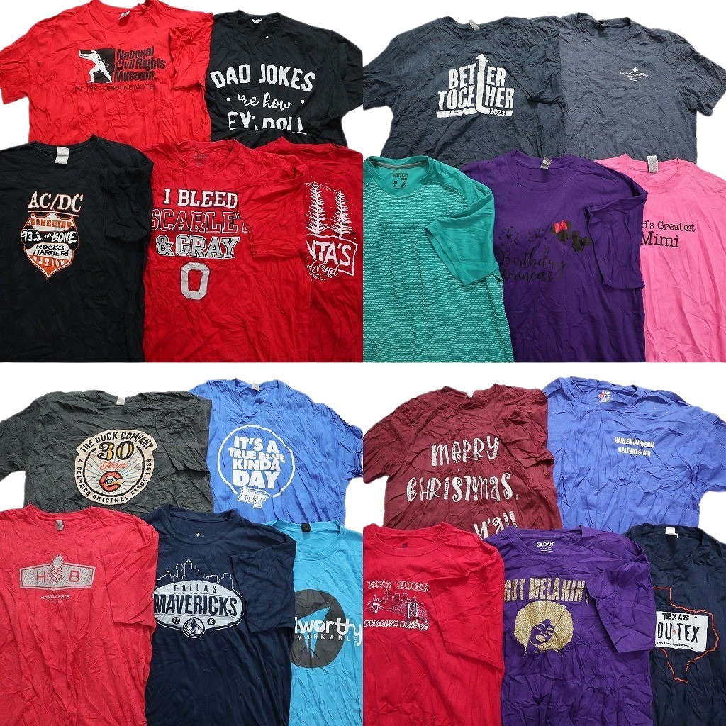 【楽天市場】古着卸 まとめ売り カラーMix プリント 半袖Tシャツ 20枚セット (メンズ XL ) 英文字 丸首 レッド MT6369 ...