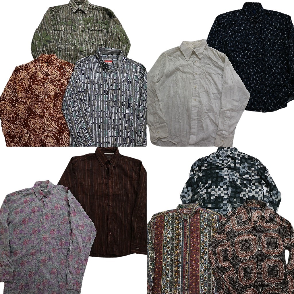 【楽天市場】古着卸 まとめ売り 総柄 長袖シャツ 素材MIX 10枚セット (メンズ L ) リアルツリーカモ ペイズリー柄 花柄 ...