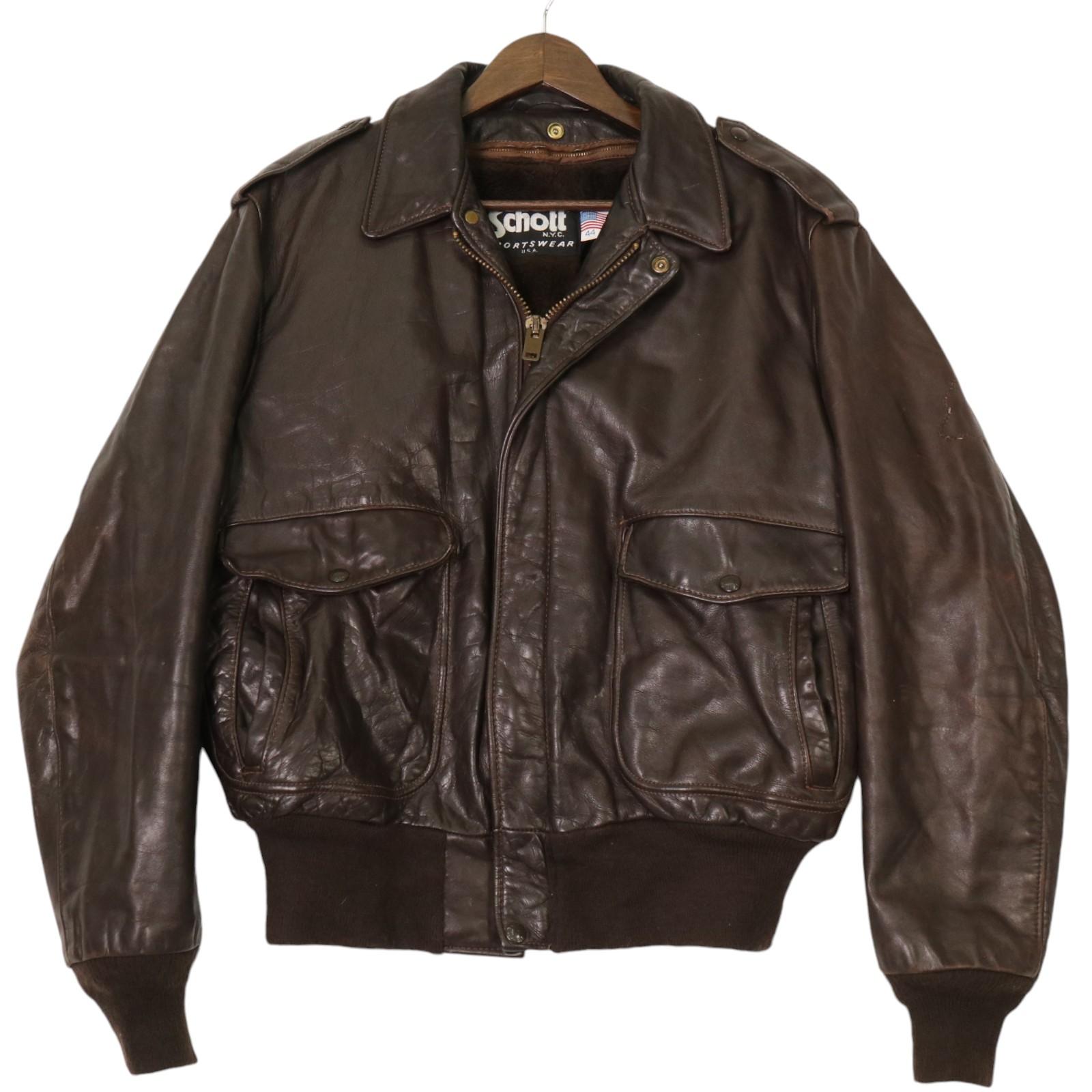 【楽天市場】90年代 USA製 Schott ショット A-2 レザー フライトジャケット ミリタリー ブラウン (メンズ 44) 中古 古着 A2170：YAMAHISA ...