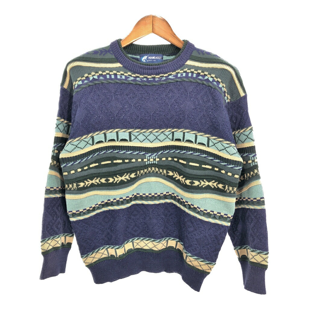 【楽天市場】MANEATER 3Dニットセーター 総柄 ネイビー (メンズ L相当) 中古 古着 S2544：YAMAHISA ...