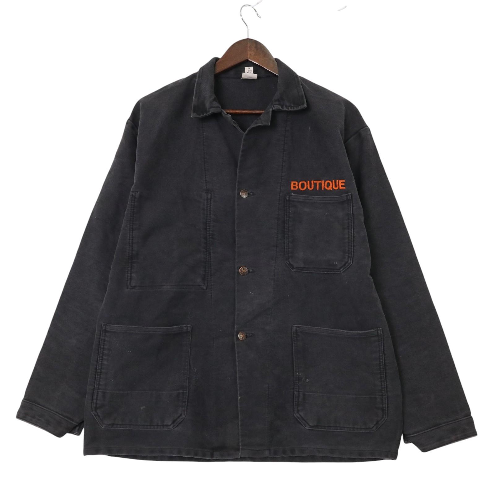 【楽天市場】90年代 フレンチワーク ブラックモールスキン ワークジャケット ユーロ (メンズ 52) 中古 古着 A2981 ...