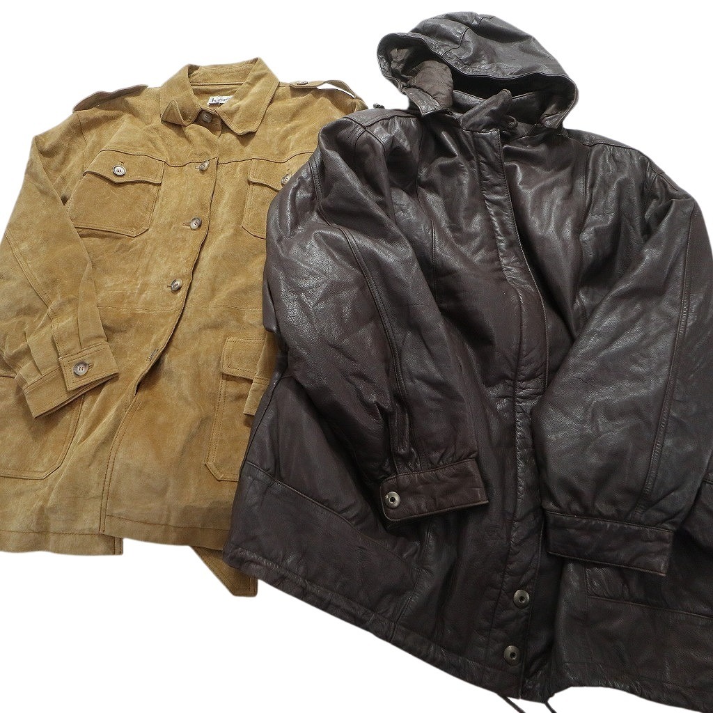 【楽天市場】古着卸 まとめ売り レザーコート MIX 2枚セット (レディース XL /3XL ) フーディー スエード ダブルフラップ ...