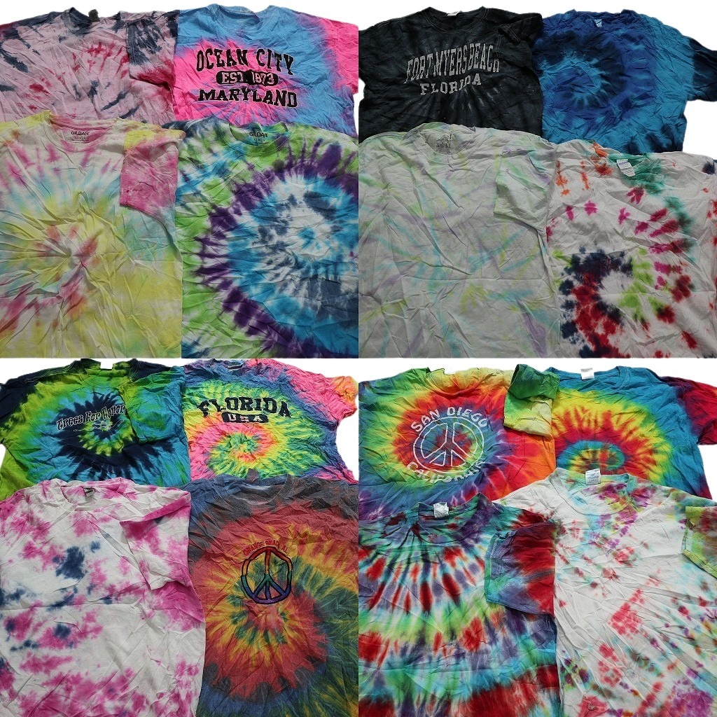 【楽天市場】古着卸 まとめ売り タイダイ柄 半袖Tシャツ 16枚セット (メンズ L ) カレッジ風 ピースマーク 英文字 中古 古着 MZ0092：YAMAHISA USEDCLOTHINGSHOP