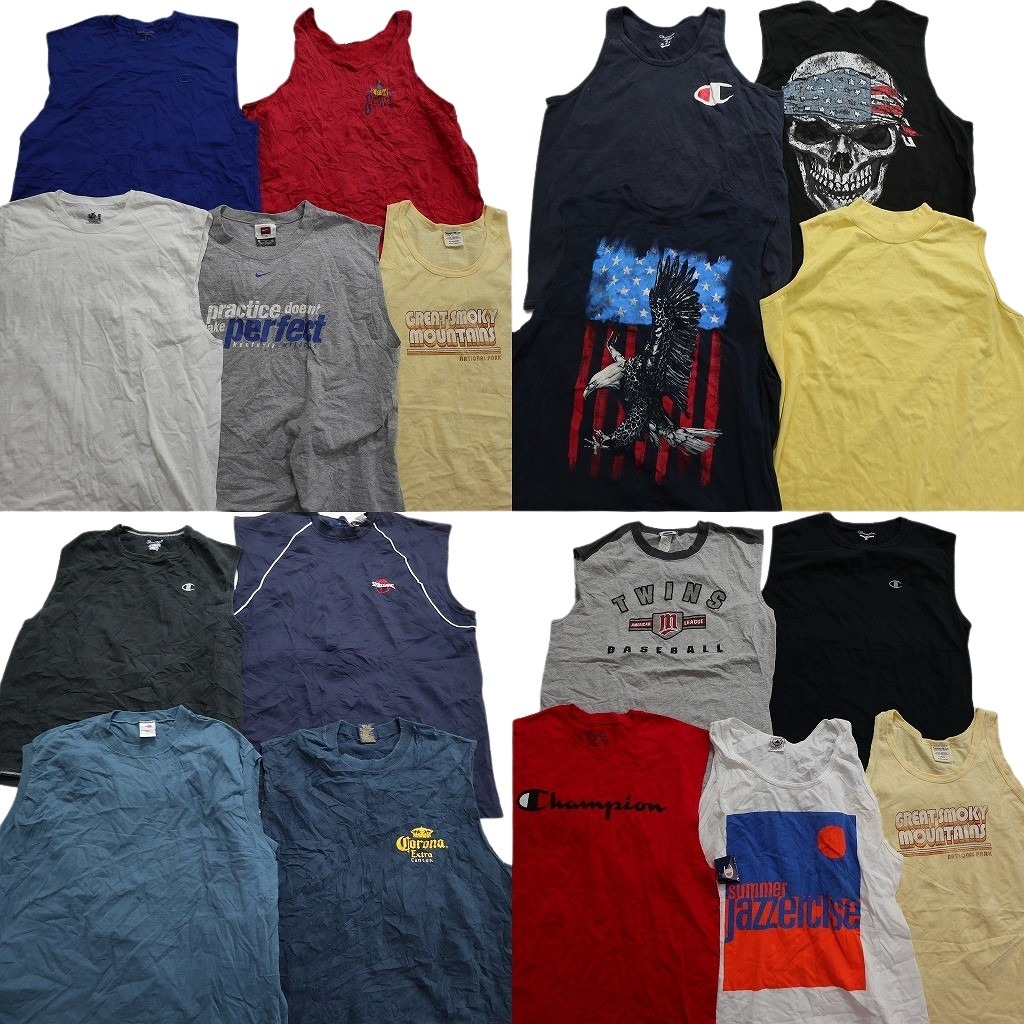 【楽天市場】古着卸 まとめ売り ノースリーブ 18枚セット (メンズ L /XL ) チャンピオン スカル アニマル 星条旗 ナイキ 企業 ...