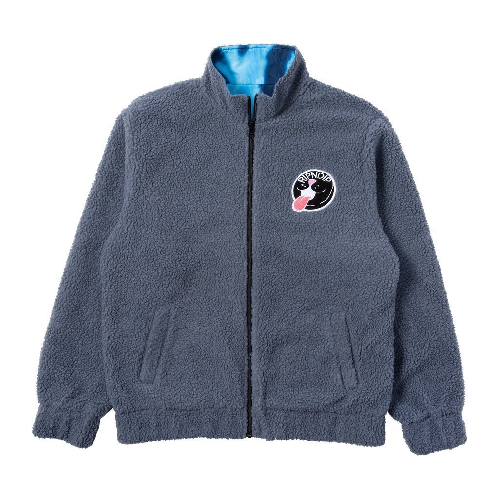【楽天市場】Ripndip Pill Reversible Sherpa Varsity Jacket Grey/Blue Dye S ...