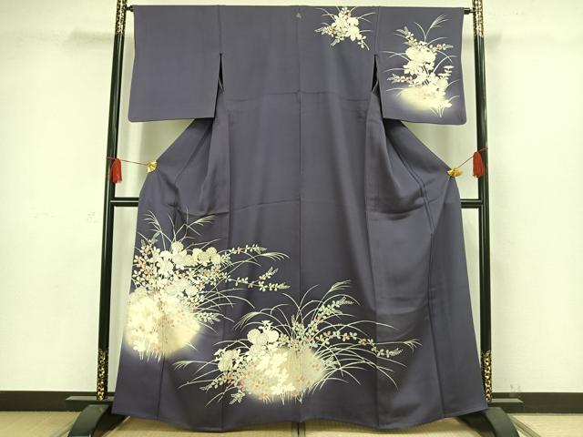 平和屋着物▽京都染匠名門 染の川勝謹製 訪問着 単衣 流水舞桜文 反端