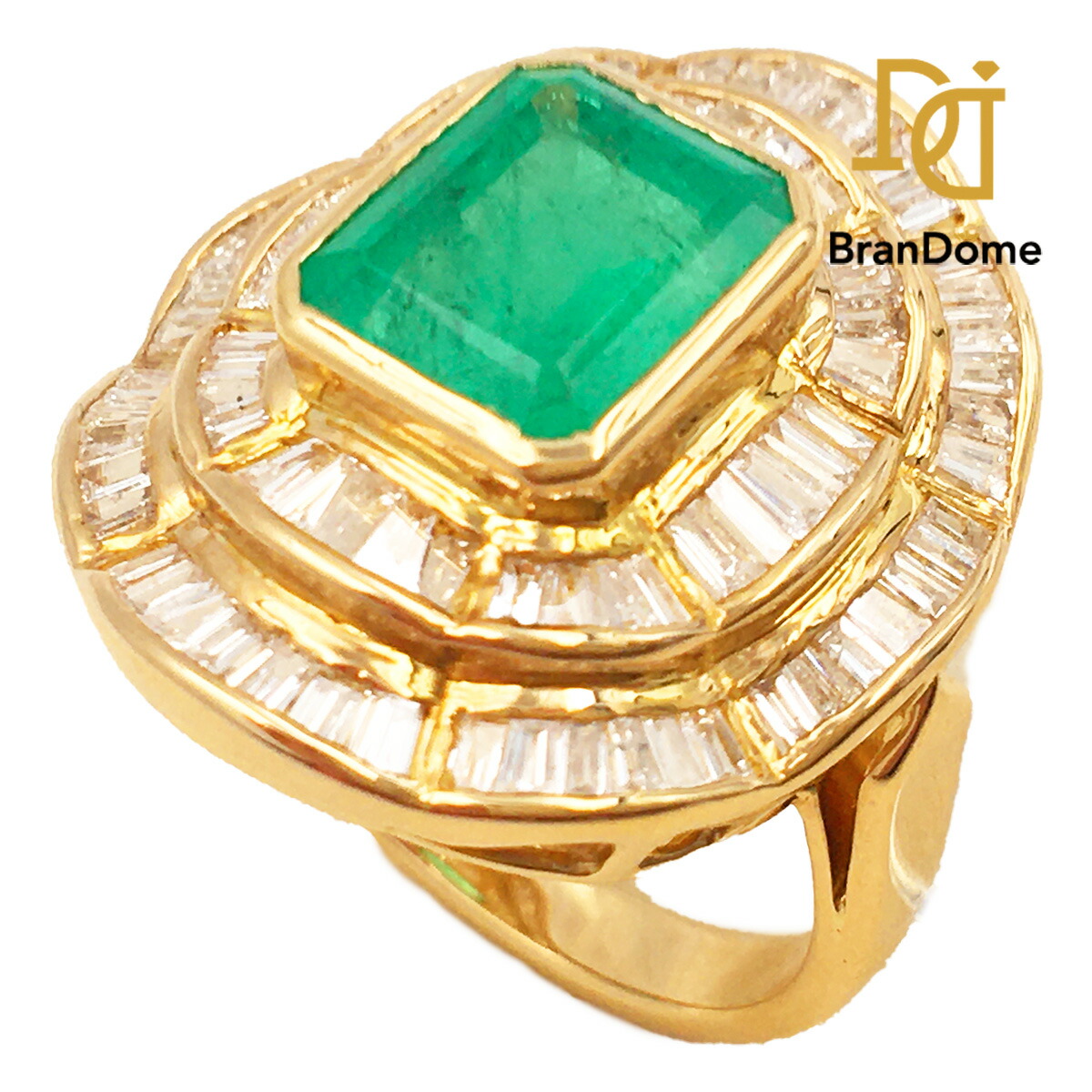 【楽天市場】コロンビア K18 YG エメラルド 2.74ct ダイヤモンド 1.24ct リング 12号 【中古】：BranDome