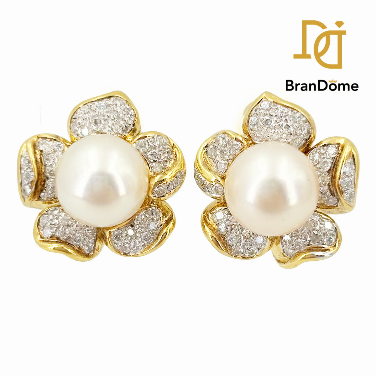 【楽天市場】K18 YG ダイヤモンド パール 9.1-9.2mm イヤリング 【中古】：BranDome