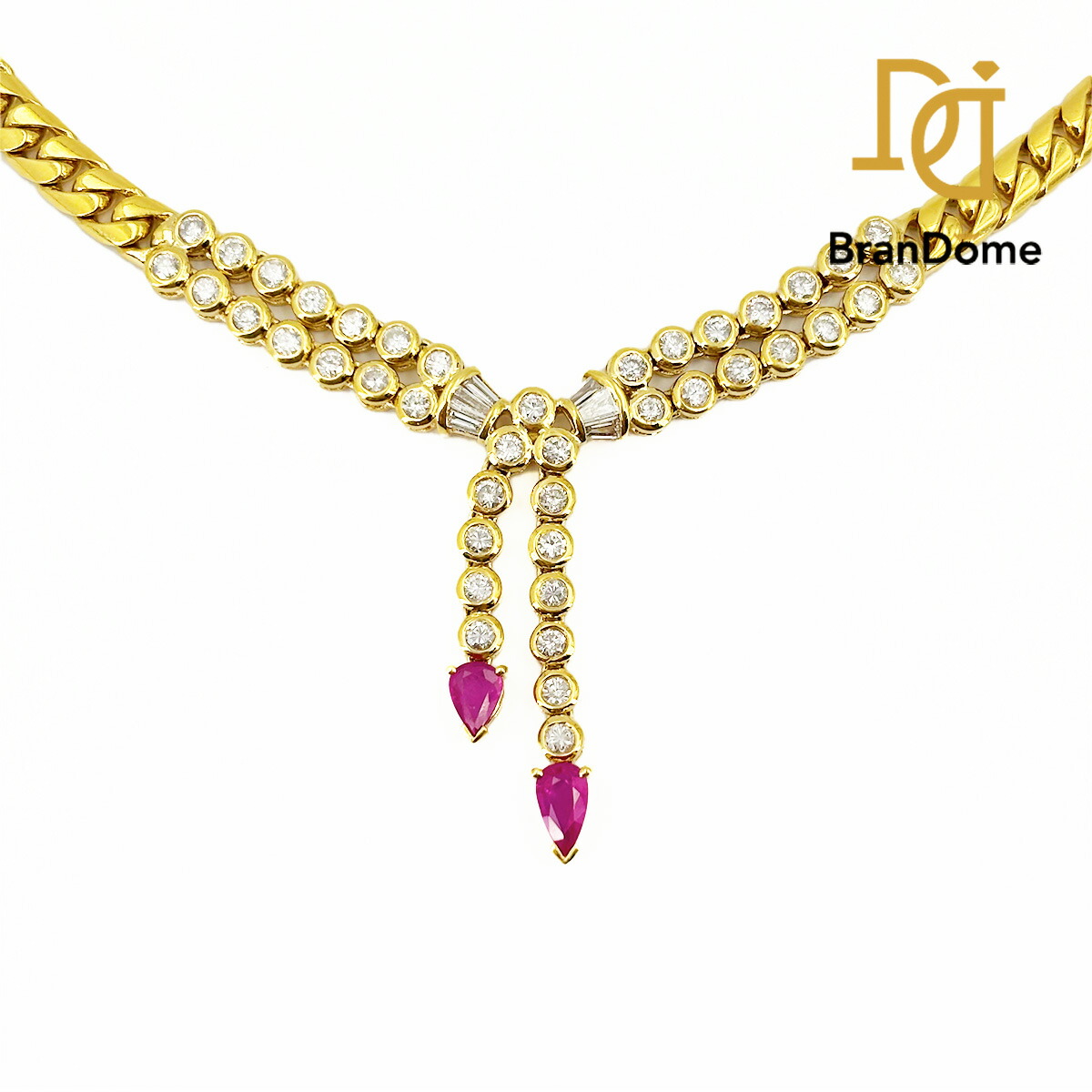 【楽天市場】K18 YG ルビー 0.7ct ダイヤモンド 1.59ct ネックレス チェーン長さ約41.5cm 【中古】：BranDome