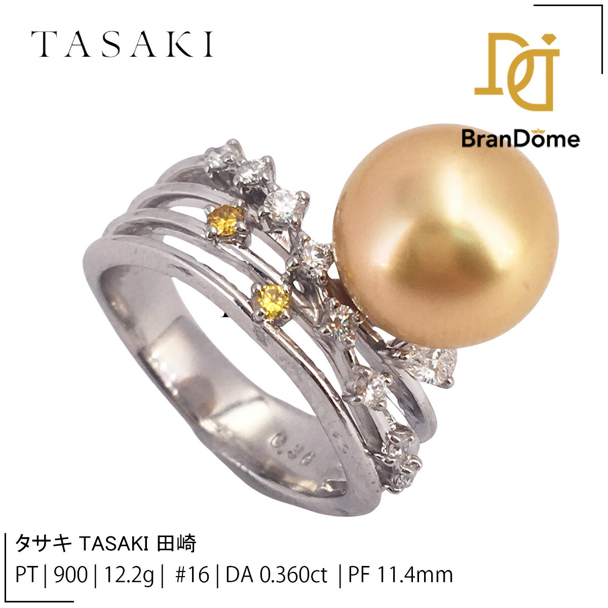 【楽天市場】TASAKI タサキ 田崎 16号 リング PT 900 ダイヤモンド 0.36ct PT プラチナ 指輪 Diamond 南洋パール 11.4mm Ring 【中古】：BranDome