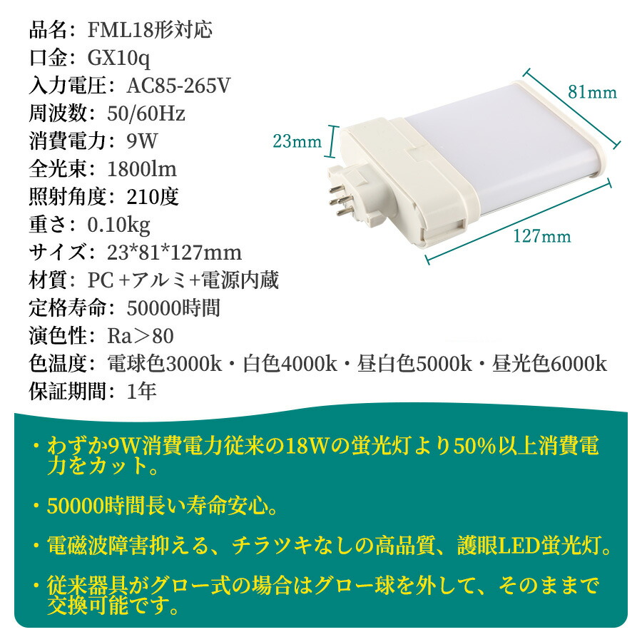 【楽天市場】ツイン蛍光灯LED FML18EXN gx10q-1 ledコンパクト蛍光灯 消費電力9W 1800lm 電源ユニット内置型 3 ...