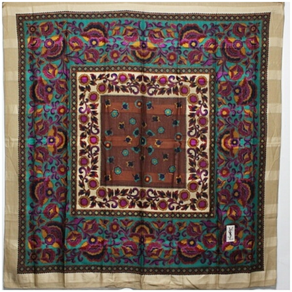 【楽天市場】イヴサンローラン ウール×シルク 大判 スカーフ ストール ベージュ×マルチカラー 花柄 中古 ABランク YVESSAINT ...