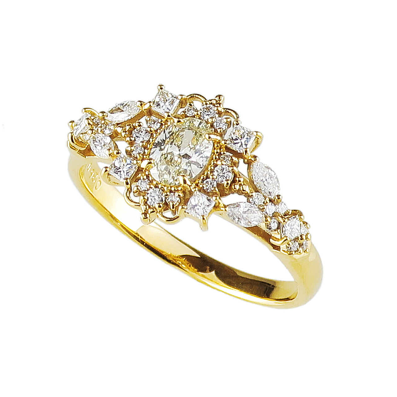 【楽天市場】K18 YG ダイヤモンド センター石 0.25ctUP 脇石 0.35ct トータル0.6ct リング サイズ 8号～16号 16.5～18号 アンティーク調：オリジナル ...