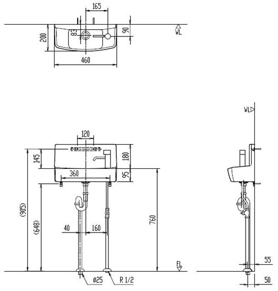 【楽天市場】INAX(LIXIL)壁付手洗器ハンドル水栓L-A74HB床給水・床排水：日の出ショッピングサイト