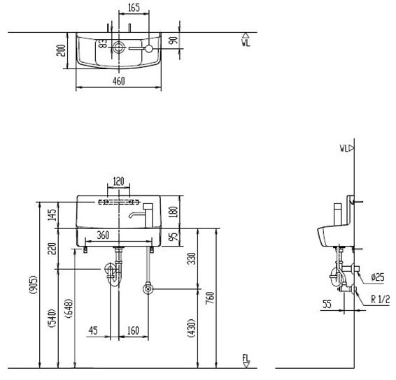 【楽天市場】INAX(LIXIL)壁付手洗器ハンドル水栓L-A74HC壁給水・壁排水：日の出ショッピングサイト