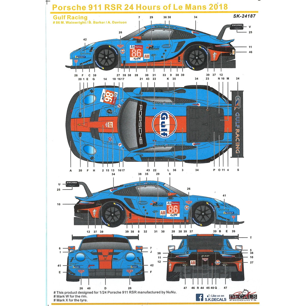 【楽天市場】SKデカール 1/24 プラッツ/nunu ポルシェ911(タイプ911)RSR 2018キット用 2018年 ル･マン24時間 カーナンバー86 デカールセット デカール ...
