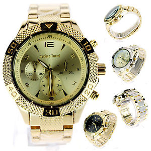 【楽天市場】【送料無料】mens luxury heavy plated metal gold baller analog round ...