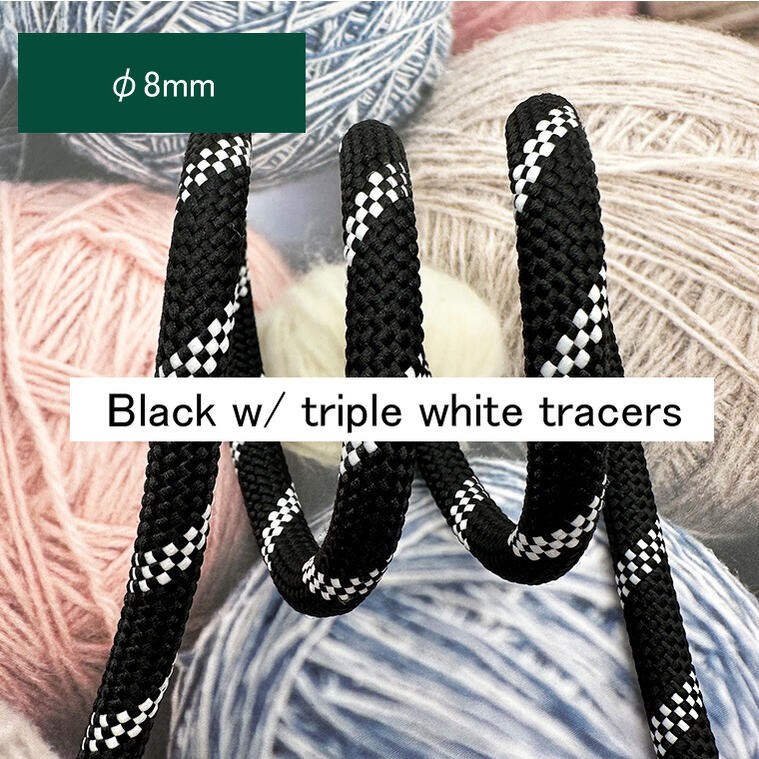 【楽天市場】【 1m カット売り 】8mm径 2-39 : Black w/ triple white tracers ポリエステル製 ロープ ...