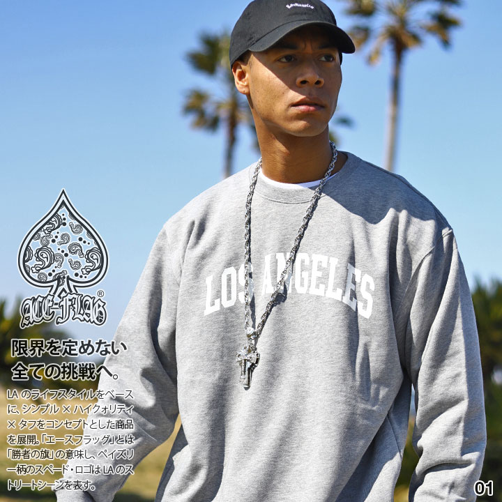 【楽天市場】【50%OFF】ACE FLAG トレーナー ブランド Los Angeles ロサンゼルス スケボー 長袖 スウェット 裏パイル メンズ 春秋冬用 全4色 大きいサイズ エース ...