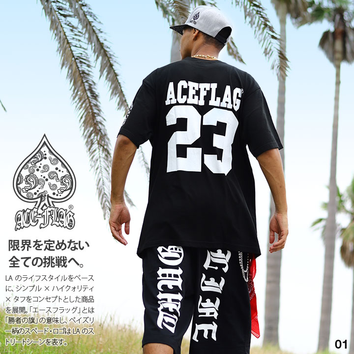 【楽天市場】ACE FLAG 上下セット 半袖 ブランド Tシャツ ハーフパンツ メンズ 春夏用 全2色 大きいサイズ エースフラッグ セットアップ スペード ペイズリー柄 オールド文字 23 ...