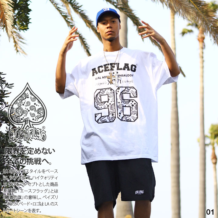 【楽天市場】ACEFLAG 上下セット 半袖 ブランド Tシャツ ハーフパンツ 上下 メンズ 春夏用 白/黒 大きいサイズ エースフラッグ セットアップ ナンバーペイズリー柄 スペード b系 ...