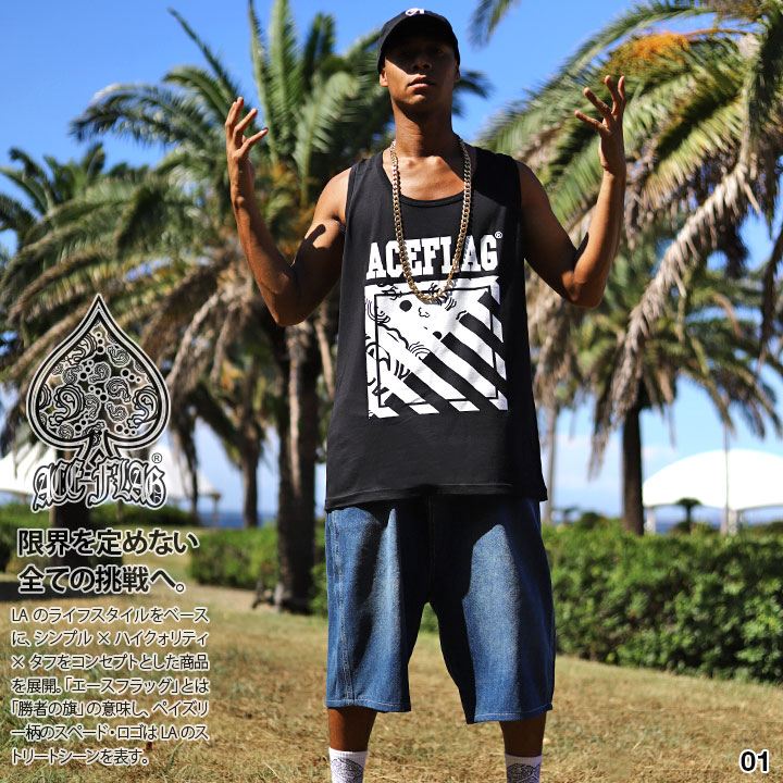 【楽天市場】ACE FLAG 上下セット ノースリーブ ブランド Tシャツ ハーフパンツ 上下 メンズ 春夏用 黒/白 大きいサイズ エースフラッグ セットアップ b系 ヒップホップ ...