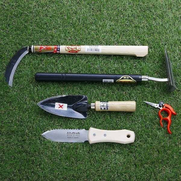 【楽天市場】家庭菜園セット収穫鎌両刃 135mm 鋼付移植こて 収穫鋏 ステン両刃鎌 山菜掘り：刃物・道具の専門店 ほんまもん