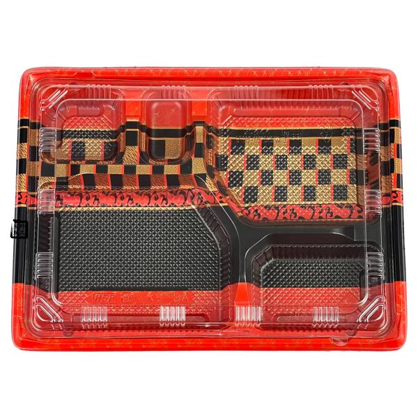 【楽天市場】【屋号必須】弁当容器 KE-3A 赤帯A 264×197×37(フタ9)mm 内嵌合 本体蓋セット 1セット各600枚入 北原産業 ...