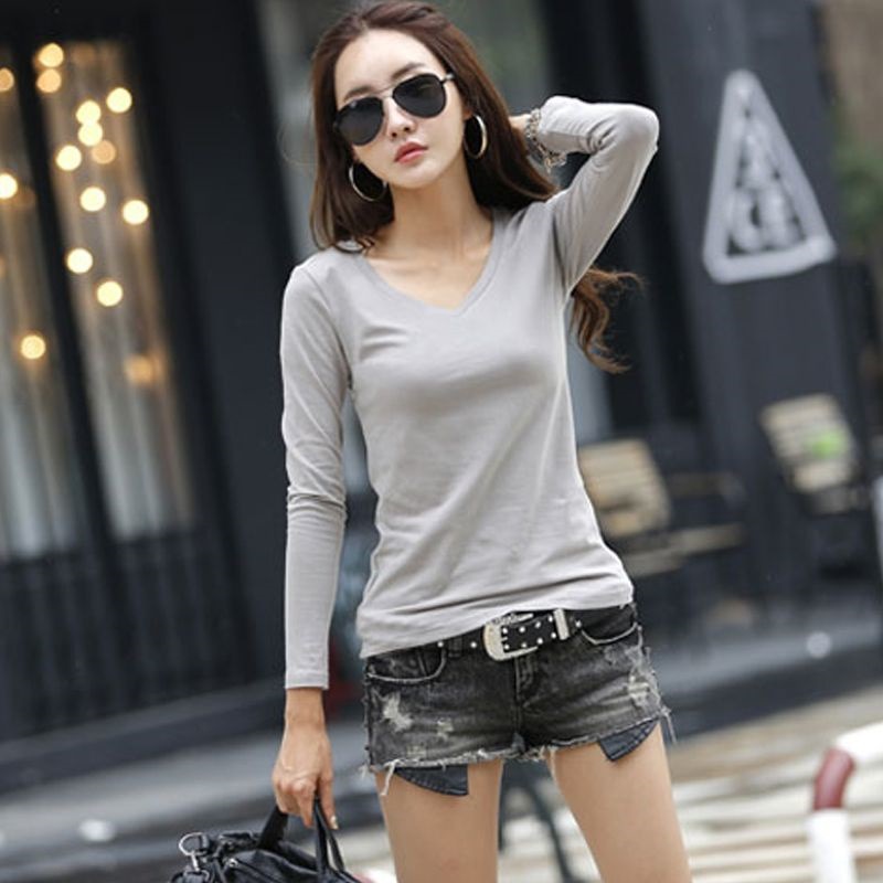 【楽天市場】【レビュー特典 20％OFF】Tシャツ レディース トップス ロンT 長袖 黒 白 おしゃれ vネック 無地 重ね着 レイヤード インナー [郵1]^t291^：HPY商城