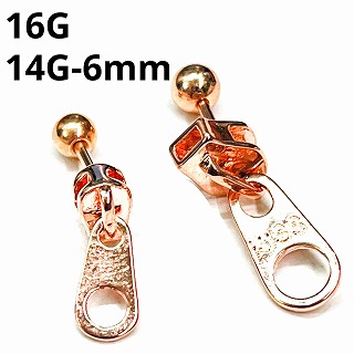 【楽天市場】PG ボディピアス ピンクゴールド ファスナーモチーフバーベル 【16G 14G】6mm★メール便翌々日到着300円★：原宿Vip
