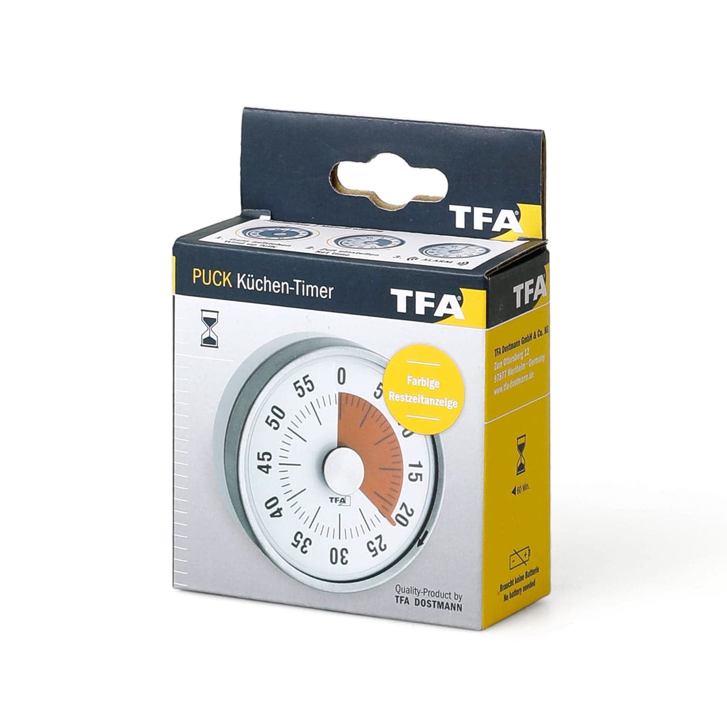 TFA Dostmann Analogue kitchen timer PUCK 38.1028 TFA ドストマン アナログキッチンタイマー パック 38.1028 マグネット 磁石 60分 ...