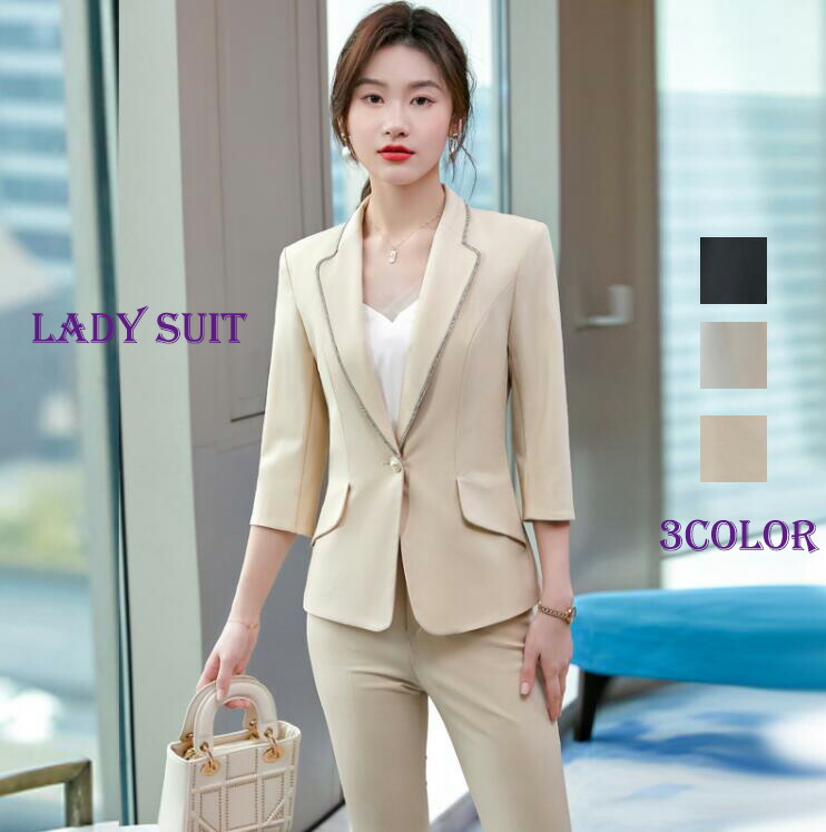 【楽天市場】送料無料 Lady suit 秋春 着痩せ エレガント レディース ビジネススーツ 2点セットスーツ ジャケット+パンツ フォーマル 通勤 OL オフィス 制服 パンツスーツ ...