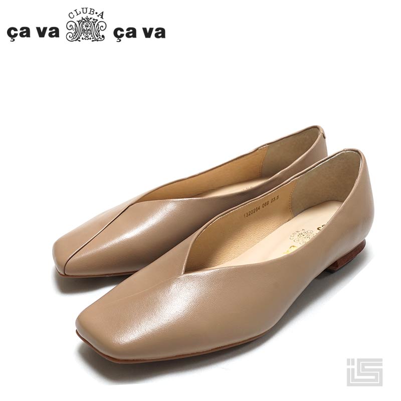 【楽天市場】【返品・交換不可】cava cava サヴァサヴァ 1320264 グレージュ Vカットローヒールパンプス スクエアトゥ ...