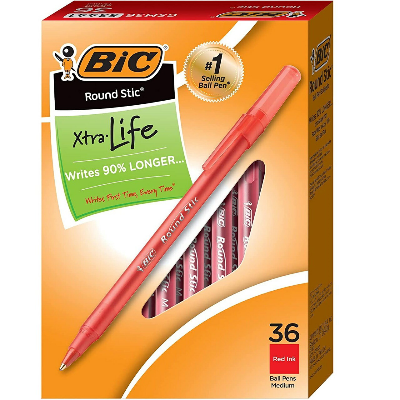【楽天市場】ビック USA (BIC USA) 36本 エクストラライフ ラウンドスティック ボールペン ミディアムポイント1mm レッド ...