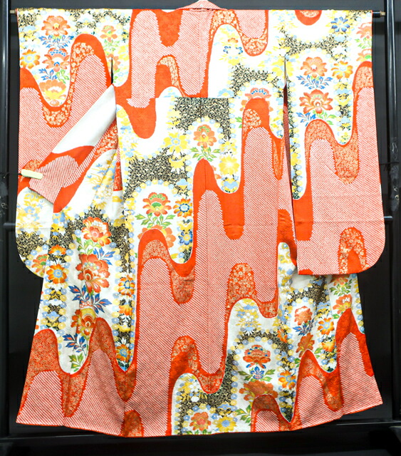 【楽天市場】【IDnet】【着物】 振袖 疋田絞り 金彩 花文様 金駒刺繍 身丈約155.5cm 裄丈約65.5cm 23Z-2528【リサイクル】：アイディーネット