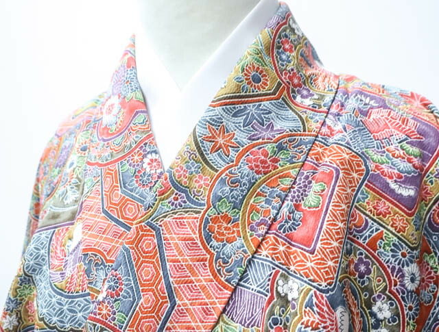 【楽天市場】【IDnet】【着物】小紋 ちりめん 寄せ柄 丸花文 身丈約166.5cm 裄丈約67.5cm 23Z-3221【リサイクル】：アイディーネット