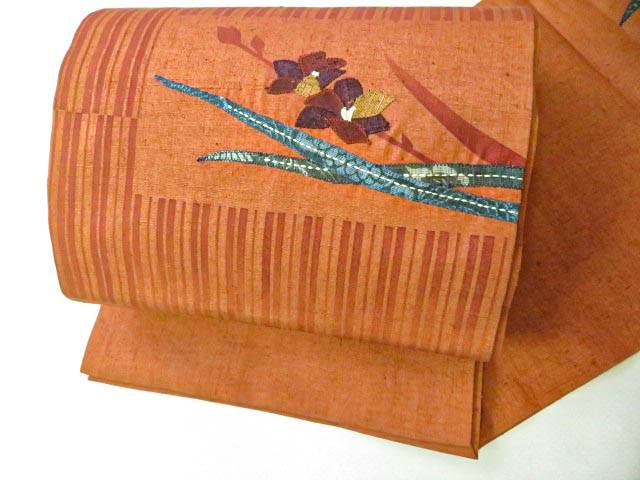 【楽天市場】\楽天スーパーセール☆最大70％OFF／【IDnet】 九寸名古屋帯 紬織 お太鼓柄 切りばめ 花文 開き仕立て【リサイクル】【中古】【着】：アイディーネット