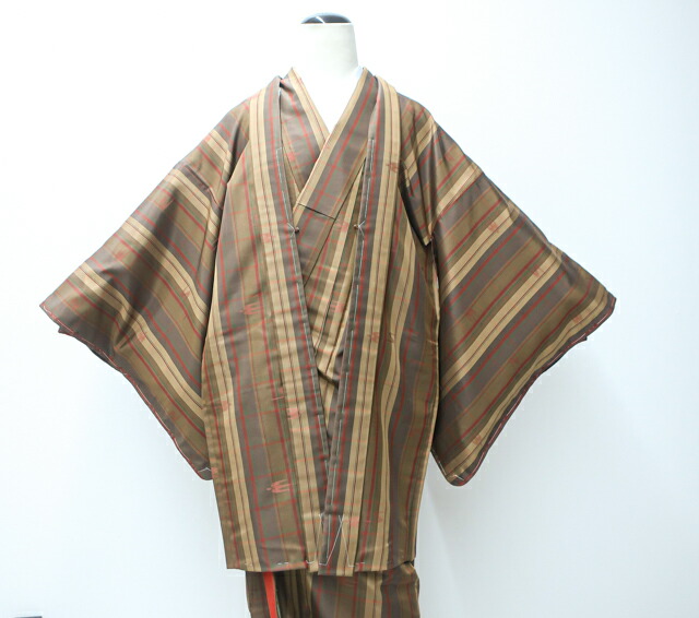 【楽天市場】【IDnet】【着物】 紬 アンサンブル 格子につばめ文様 身丈約169cm 裄丈約66cm 24Z-190【リサイクル】：アイディーネット